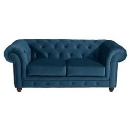 Chesterfield-Sofa Max Winzer "Old England modern, elegant und Retro, mit edler Knopfheftung" Sofas Gr. B/H/T: 192cm x 76cm x 96cm, Samtvelours 20442, blau (petrol) im Retrolook, Breite 192 cm