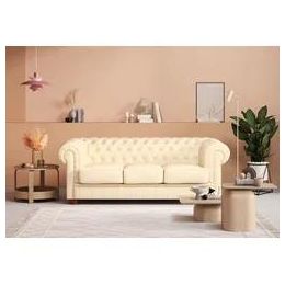 Chesterfield-Sofa Max Winzer "Kent edel und bequem, tolle Detailverarbeitung, komfortable Armlehnen" Sofas Gr. B/H/T: 202cm x 75cm x 101cm, Kunstleder 20701, beige 3-Sitzer mit aufwendiger Knopfheftung, Breite 205 cm