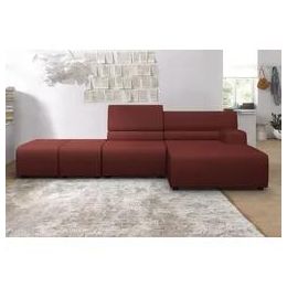 Ecksofa Egoitaliano "Babouche, Designsofa mit außergewöhnlichem Sitzkomfort zum Wohlfühlen" Sofas Gr. B/H/T: 384cm x 80cm x 98cm, Luxus-Microfaser Lederoptik, Recamiere rechts, rot (marsala)