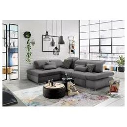 Ecksofa SET ONE BY Musterring "SO 4100 mit komfortablen Federkern und Kopfteilverstellung" Sofas Gr. B/H/T: 291cm x 80cm x 226cm, Luxus-Microfaser TORO, Ottomane links, mit Bettfunktion-mit Sitztiefenverstellung-mit Armlehnenverstellung, grau (anthrazit 95) wahlweise mit Bettfunktion und Sitztiefenverstellung, L-Form