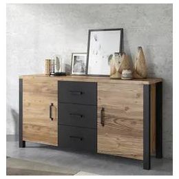 Sideboard Home Affaire "Olin WM", schwarz (appenzeller fichte, appenzeller fichte, schwarz supermatt), B:147cm H:79cm T:43cm, FSC-zertifizierter Holzwerkstoff, Dekorfolie, Sideboards