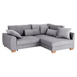 Ecksofa Home Affaire "Helena II DuraSpring" Sofas Gr. B/H/T: 227 cm x 88 cm x 190 cm, Luxus-Microfaser weich, Ottomane rechts, ohne Bettfunktion, grau mit Taschenfederkern, bis 140 kg belastbar, wahlweise Bett