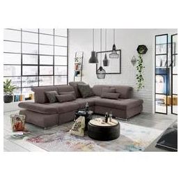 Ecksofa SET ONE BY Musterring "SO 4100 mit komfortablen Federkern und Kopfteilverstellung" Sofas Gr. B/H/T: 291cm x 80cm x 226cm, Luxus-Microfaser Florence, Ottomane rechts, ohne Bettfunktion-mit Sitztiefenverstellung-mit Armlehnenverstellung, braun (nuss) wahlweise mit Bettfunktion und Sitztiefenverstellung, L-Form