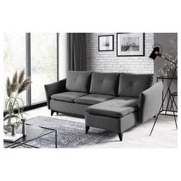 Ecksofa WERK2 "Vesuv L-Form" Sofas Gr. B/H/T: 260cm x 96cm x 145cm, Samtoptik, Recamiere beidseitig montierbar, grau (anthrazit) Moderne Eckcouch mit losen Rückenkissen, Sofa Schlaffunktion