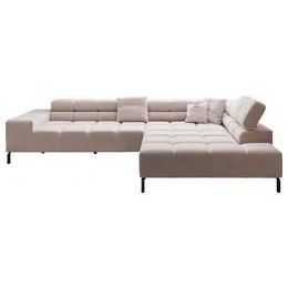 Ecksofa Inosign "Ancona New, wahlweise motorische Sitztiefenverstellung, auch Cord" Sofas Gr. Samtoptik, Recamiere rechts, ohne Sitztiefenverstellung, beige (sand) Ecksofa feine Steppung, mit Kopfteilverstellung, 3 Zierkissen, L-Form