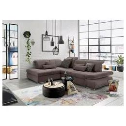 Ecksofa SET ONE BY Musterring "SO 4100 mit komfortablen Federkern und Kopfteilverstellung" Sofas Gr. B/H/T: 291cm x 80cm x 226cm, Luxus-Microfaser Florence, Ottomane links, ohne Bettfunktion-mit Sitztiefenverstellung-mit Armlehnenverstellung, braun (nuss) wahlweise mit Bettfunktion und Sitztiefenverstellung, L-Form