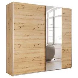 Schwebetürenschrank Rauch "Kleiderschrank Drehtürenschrank Schrank Garderobe KRONACH TOPSELLER" Schränke Gr. B/H/T: 218 cm x 210 cm x 59 cm, 2 St., braun (eiche artisan) mit Spiegel und viel Stauraum, Metallgriffleisten, MADE IN GERMANY