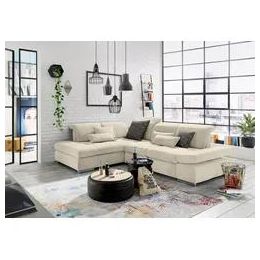 Ecksofa SET ONE BY Musterring "SO 4100 mit komfortablen Federkern und Kopfteilverstellung" Sofas Gr. B/H/T: 291cm x 80cm x 226cm, Luxus-Microfaser Paris, Ottomane links, ohne Bettfunktion-mit Sitztiefenverstellung-mit Armlehnenverstellung, beige (creme 01) wahlweise mit Bettfunktion und Sitztiefenverstellung, L-Form