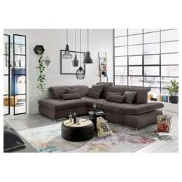 Ecksofa SET ONE BY Musterring "SO 4100 mit komfortablen Federkern und Kopfteilverstellung" Sofas Gr. B/H/T: 291cm x 80cm x 226cm, Luxus-Microfaser Florence, Ottomane links, mit Bettfunktion-mit Sitztiefenverstellung-mit Armlehnenverstellung, braun (mocca) wahlweise mit Bettfunktion und Sitztiefenverstellung, L-Form