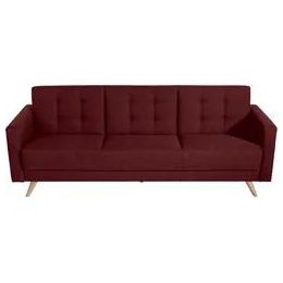 3-Sitzer Max Winzer "Jesper Kippcouch mit komfortablem Federkern, klassisch und modern" Sofas Gr. B/H/T: 224cm x 84cm x 82cm, Strukturgewebe 16523, rot Schlafsofa mit Knopfheftung im Rücken, inklusive Bettkasten