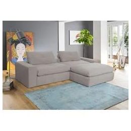 Ecksofa Alina "Sandy" Sofas Gr. B/H/T: 296 cm x 84 cm x 180 cm, Chenille EQE, Recamiere rechts, grau (hellgrau eqe 29) mit losen Sitz- und Rückenkissen