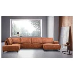 Wohnlandschaft Places of Style "Oland" Sofas Gr. B/H/T: 345 cm x 85 cm x 210 cm, Luxus-Microfaser, Ottomane links, braun (cognac) XXL, im zeitlosem Design und hochwertiger Verabeitung