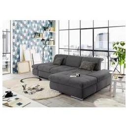 Ecksofa SET ONE BY Musterring "SO4100 V" Sofas Gr. B/H/T: 284 cm x 80 cm x 190 cm, Luxus-Microfaser Paris, Recamiere rechts, ohne Funktion-Federkern-Wellenunterfederung, grau mit verstellbaren Kopfteilen, wahlweise Funktionen, Cord-Bezug