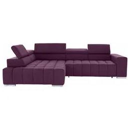 Ecksofa exxpo - SOFA FASHION "Elias, aktuelle Kreuzsteppung im Sitz, bequem, L-Form" Sofas Gr. B/H/T: 307cm x 94cm x 201cm, Struktur, Ottomane links, ohne Bettfunktion, lila (hortensia) mit Kopf- bzw. Rückenverstellung, wahlweise Bettfunktion