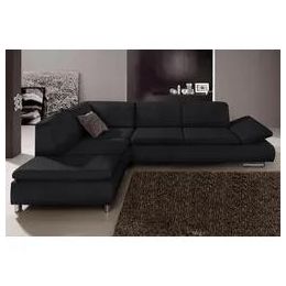 Ecksofa Max Winzer "Toulouse modern und bequem, aktuelles Design, hoher Sitzkomfort" Sofas Gr. B/H/T: 237cm x 75cm x 190cm, Luxus-Microfaser, Ottomane links, schwarz mit klappbaren Armlehnen, Breite 237 cm