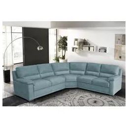 Ecksofa Egoitaliano "Doris, modernes Designerecksofa in hochwertigen Microfaserqualitäten" Sofas Gr. B/H/T: 266cm x 90cm x 246cm, Luxus-Microfaser Lederoptik, langer Schenkel links, blau (hellblau) edle Detailverarbeitung, wahlweise fleckenabweisend oder in Lederoptik