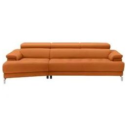 Ecksofa Egoitaliano "Soul, extravagantes Designsofa, Megasofa, super bequem, tolle Details" Sofas Gr. B/H/T: 246 cm x 99 cm x 140 cm, Leder BULL, Recamiere links, orange mit Trapez-Abschlußelement, inkl verstellbarer Kopfteile