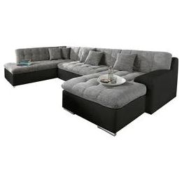 Wohnlandschaft Trendmanufaktur "Rave, aufwendige Sitz und Rückenpolsterung, bequem, U-Form" Sofas Gr. B/H/T: 323cm x 77cm x 90cm, Luxus-Microfaser ALCAZAR-Struktur, Recamiere rechts, mit Bettfunktion, schwarz (schwarz, pepper) wahlweise mit Bettfunktion