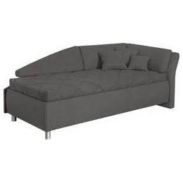 Schlafsofa Alina "Lindsay" Sofas Gr. B/H/T: 223 cm x 80 cm x 112 cm, Struktur, Armlehne rechts, grau (blaugrau tmd 39) Bettkasten, Zierkissen-Set aus: 2 Stk. 40x40cm, 1 30x30cm