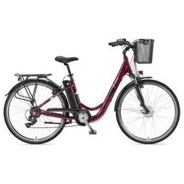 E-Bike Telefunken "Multitalent RC822" E-Bikes Gr. 48cm, 28 Zoll (71,12cm), rot (weinrot) City Elektrofahrrad, Damen Herren, 28 Zoll, 36 V 374 Wh Akku, Pedelec