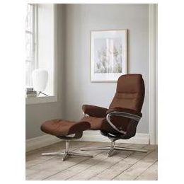 Relaxsessel stressless "Sunrise" Sessel Gr. Leder PALOMA, Cross Base Braun, Relaxfunktion-Drehfunktion-PlusTMSystem-Gleitsystem-BalanceAdaptTM, B/H/T: 79cm x 103cm x 73cm, braun (copper paloma) mit Cross Base, Größe S, M & L, Holzakzent Braun