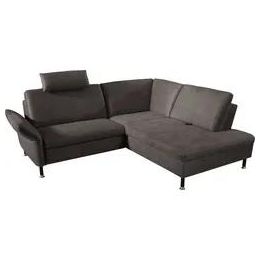 Ecksofa Alina "Janis" Sofas Gr. B/H/T: 252cm x 108cm x 207cm, Microfaser GDU, Ottomane rechts, grau (quarzgrau gdu 19) inkl. Sitztiefenverstellung und Kopfstütze