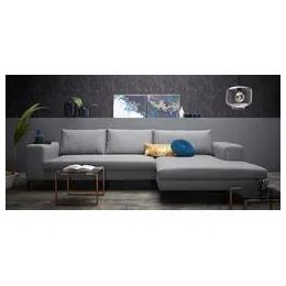 Ecksofa Inosign "Aurora, L-Form, mit extra breiter Recamiere, 324 x 170 cm (BxT)" Sofas Gr. B/H/T: 324cm x 83cm x 170cm, Struktur MALMÖ, Recamiere rechts, ohne Funktion, silberfarben (silber) Designsofa mit tollem Sitzkomfort, extra hohe Metallfüße schwarz