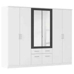 Kleiderschrank Rauch "Drehtürenschrank Schrank Garderobe BURANO", weiß (alpinweiß, graumetallic), B:271cm H:212cm T:58cm, Holzwerkstoff, Schränke, mit Schubladen und Spiegelumrandung in Farbabsetzung MADE IN GERMANY