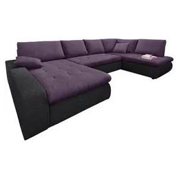 Wohnlandschaft Trendmanufaktur "Indie, toller Sitzkomfort, aufwendige Detailverarbeitung, U-Form" Sofas Gr. B/H/T: 335cm x 86cm x 179cm, Microfaser PRIMABELLE-Struktur, Recamiere links, XXL-mit Bettfunktion, lila (schwarz/lila-grau) wahlweise mit Bettfunktion