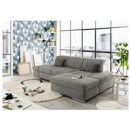 Ecksofa SET ONE BY Musterring "SO4100 V" Sofas Gr. B/H/T: 284 cm x 80 cm x 190 cm, Luxus-Microfaser Euphoria, Recamiere rechts, ohne Funktion-Federkern-Wellenunterfederung, grau (grey) mit verstellbaren Kopfteilen, wahlweise Funktionen, Cord-Bezug