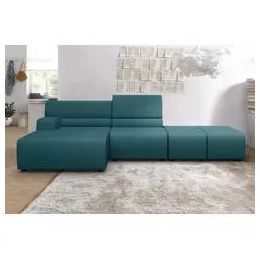 Ecksofa Egoitaliano "Babouche, Designsofa mit außergewöhnlichem Sitzkomfort zum Wohlfühlen" Sofas Gr. B/T: 384cm x 98cm, Luxus-Microfaser BLUSH, Recamiere links, blau (teal)