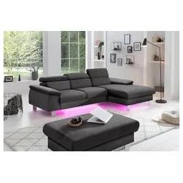 Ecksofa COTTA "Komaris L-Form" Sofas Gr. B/H/T: 244 cm x 72 cm x 166 cm, Feinstruktur, Recamiere rechts, mit Bettfunktion-mit Bettkasten-mit RGB-LED-Beleuchtung, braun (mud) mit Kopfteilverstellung, wahlweise Bettfunktion,Stauraum & Beleuchtung