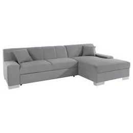 Ecksofa DOMO collection "Bero L-Form" Sofas Gr. B/H/T: 268cm x 74cm x 153cm, Feinstruktur, Recamiere rechts, ohne Bettfunktion, grau (mittelgrau) wahlweise mit Bettfunktion