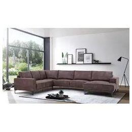 Wohnlandschaft Places of Style "Oland" Sofas Gr. B/H/T: 342 cm x 85 cm x 260 cm, Luxus-Microfaser, Recamiere rechts, braun (dunkelbraun) U-Form, im zeitlosem Design und hochwertiger Verabeitung