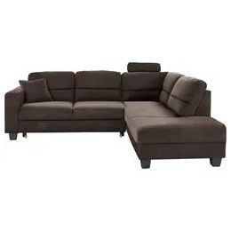 Ecksofa Trendmanufaktur "Chamber, zeitlos und modern, hoher Sitzkomfort, L-Form" Sofas Gr. B/H/T: 245cm x 85cm x 203cm, Strukturstoff, Ottomane rechts, Ohne Schlaffunktion, braun (dunkelbraun) Zehentrenner wahlweise mit Schlaffunktion