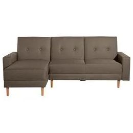 Ecksofa Max Winzer "Just Chill" Sofas Gr. B/H/T: 230cm x 93cm x 152cm, Strukturgewebe 16523, Recamiere beidseitig montierbar, beige (sahara) Schlafsofa mit Recamiere, Rückenverstellung, inklusive Stauraumhocker