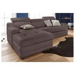 Ecksofa exxpo - SOFA FASHION "Lotos, bequem und funktionell, L-Form", braun (schoko), B:242cm H:92cm T:98cm, NaturLEDER (echtes Rindsleder) in Sitz und Rücken. Korpus in passendem Kunstleder SOFTLUX bezogen, Luxus-Kunstleder, Sofas, mit Kopf- bzw. Rückenverstellung, wahlweise mit Bettfunktion