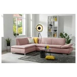 Ecksofa Max Winzer "Toulouse modern und bequem, aktuelles Design, hoher Sitzkomfort" Sofas Gr. B/H/T: 271cm x 75cm x 190cm, Samtvelours, Ottomane links, rosa (rosé) mit klappbaren Armlehnen, Breite 271 cm