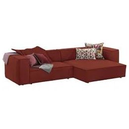 Ecksofa W.Schillig "around-the-block" Sofas Gr. B/H/T: 300 cm x 66 cm x 164 cm, Longlife fabric Flachgewebe T88, Longchair rechts, rot (terracotta t88) mit eleganter Biese, Federkern