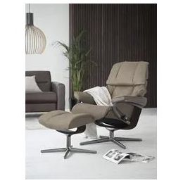 Relaxsessel stressless "Reno" Sessel Gr. ROHLEDER Stoff Q2 FARON, Cross Base Braun, Relaxfunktion-Drehfunktion-PlusTMSystem-Gleitsystem-BalanceAdaptTM, B/H/T: 79cm x 99cm x 75cm, beige (beige q2 faron) mit Cross Base, Größe S, M & L, Holzakzent Braun