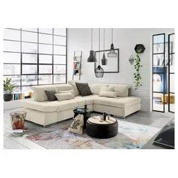 Ecksofa SET ONE BY Musterring "SO 4100 mit komfortablen Federkern und Kopfteilverstellung" Sofas Gr. B/H/T: 291cm x 80cm x 226cm, Luxus-Microfaser Paris, Ottomane rechts, ohne Funktion, beige (creme 01) wahlweise mit Bettfunktion und Sitztiefenverstellung, L-Form