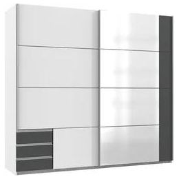 Schwebetürenschrank wimex "Emden moderner Kleiderschrank mit Spiegel und Schubladen BESTSELLER" Schränke Gr. B/H/T: 225 cm x 210 cm x 64 cm, 2, weiß (weiß, graphit) Schlafzimmer Schrank Garderobenschrank mit Schwebetüren Topseller