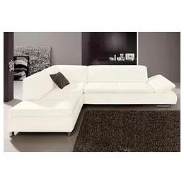 Ecksofa Max Winzer "Toulouse modern und bequem, aktuelles Design, hoher Sitzkomfort" Sofas Gr. B/H/T: 237cm x 75cm x 190cm, Kunstleder SOFTLUX, Ottomane links, weiß mit klappbaren Armlehnen, Breite 237 cm