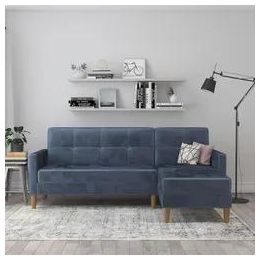 Ecksofa DOREL HOME "Lilly, L-Form" Sofas Gr. B/H/T: 212cm x 82cm x 153cm, Veloursstoff, Recamiere beidseitig montierbar, blau mit Bett-Funktion, Recamiere beidseitig montierbar, Sitzhöhe 43 cm