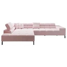 Ecksofa Inosign "Ancona New, wahlweise motorische Sitztiefenverstellung, auch Cord" Sofas Gr. Luxus-Microfaser, Recamiere links, mit motorischer Sitztiefenverstellung, rosa (rosé) Ecksofa feine Steppung, mit Kopfteilverstellung, 3 Zierkissen, L-Form