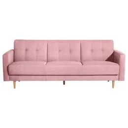 3-Sitzer Max Winzer "Jesper Kippcouch mit komfortablem Federkern, klassisch und modern" Sofas Gr. B/H/T: 224cm x 84cm x 82cm, Samtvelours 20442, rosa (rosé) Schlafsofa mit Knopfheftung im Rücken, inklusive Bettkasten