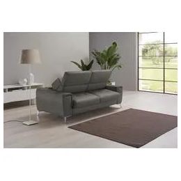 Schlafsofa Egoitaliano "Francine, Designsofa, Loungesofa mit Dauerschlaffunktion, Bettfunktion" Sofas Gr. B/H/T: 233cm x 100cm x 106cm, Luxus-Microfaser Lederoptik, grau (smoke) hochwertiger Metallbettrahmen & Matratze, Kopfteil manuell verstellbar