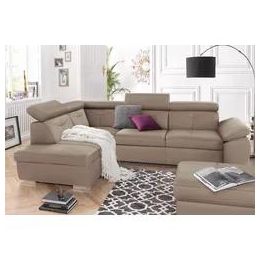 Ecksofa exxpo - SOFA FASHION "Spring, super bequem und komfortabel mit Armteil- und Kopfteilfunktion", braun (schlamm), B:274cm H:81cm T:206cm, NaturLEDER (echtes Rindsleder) in Sitz und Rücken. Korpus in passendem Kunstleder SOFTLUX bezogen, Luxus-Microfaser (100% Polyester), Struktur ( 100% Polyester), Sofas, wahlweise mit Bettfunktion und Bettkasten, L-Form