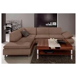 Ecksofa Max Winzer "Toulouse modern und bequem, aktuelles Design, hoher Sitzkomfort" Sofas Gr. B/H/T: 271cm x 75cm x 190cm, Luxus-Microfaser, Ottomane links, braun mit klappbaren Armlehnen, Breite 271 cm