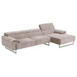 Ecksofa Egoitaliano "Malika, L-Form" Sofas Gr. B/H/T: 287cm x 94cm x 165cm, Luxus-Microfaser Lederoptik, Recamiere rechts, mit Kopfteilverstellung, grau (opal grau) mit Recamiere, inkl. Kopfteilverstellung und chromfarbenen Metallfüßen